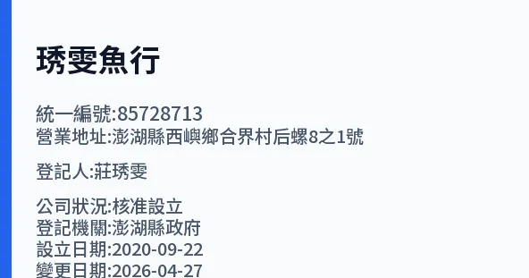 琇雯魚行的照片-統編 85728713(澎湖縣) 公司登記資料與營業項目詳細圖表
