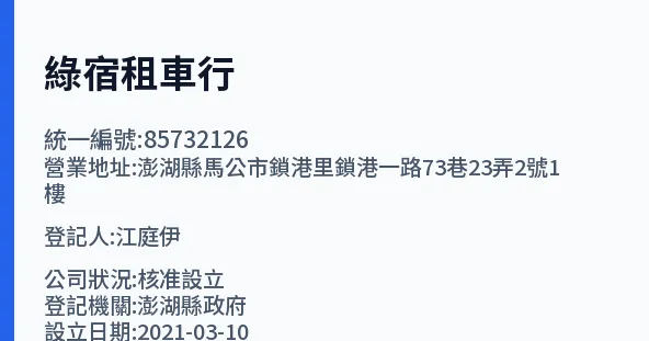 綠宿租車行的照片-統編 85732126(澎湖縣) 公司登記資料與營業項目詳細圖表