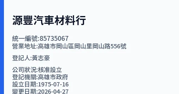 源豐汽車材料行的照片-統編 85735067(高雄市) 公司登記資料與營業項目詳細圖表