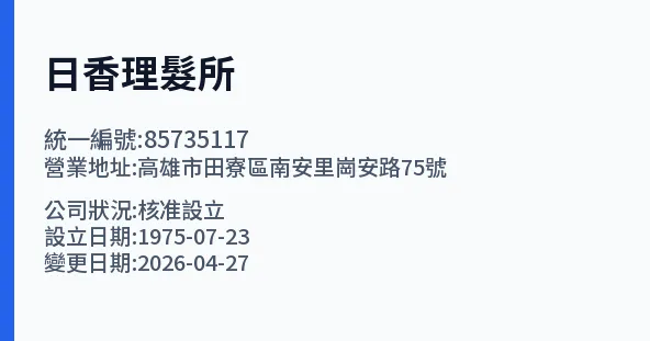 日香理髮所的照片-統編 85735117(高雄市) 公司登記資料與營業項目詳細圖表