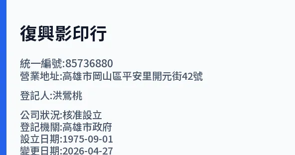 復興影印行的照片-統編 85736880(高雄市) 公司登記資料與營業項目詳細圖表