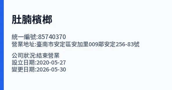 肚腩檳榔的照片-統編 85740370(臺南市) 公司登記資料與營業項目詳細圖表