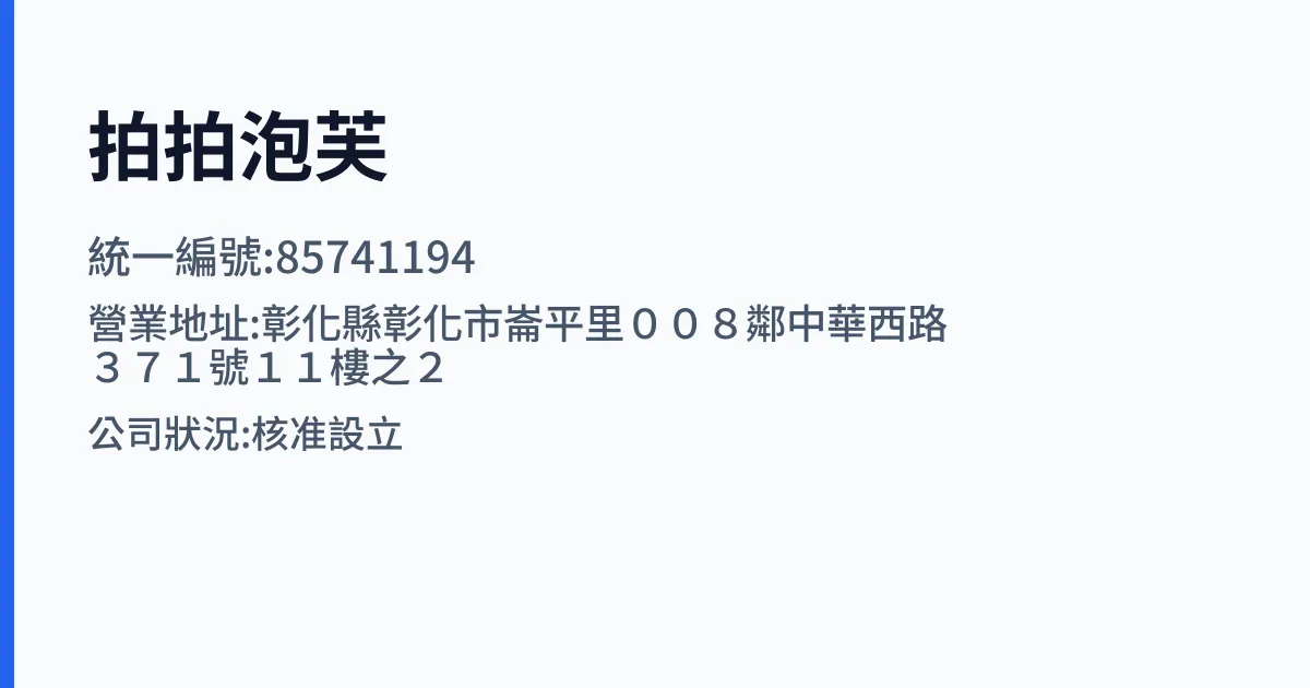 拍拍泡芙 - 統編 85741194(嘉義市) 公司登記資料與營業項目詳細圖表