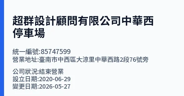 超群設計顧問有限公司中華西停車場的照片-統編 85747599(臺南市) 公司登記資料與營業項目詳細圖表