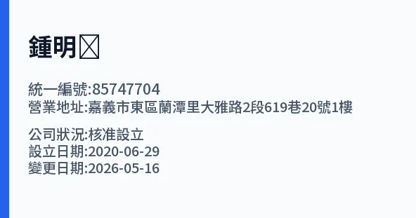 鍾明勲的照片-統編 85747704(嘉義市) 公司登記資料與營業項目詳細圖表