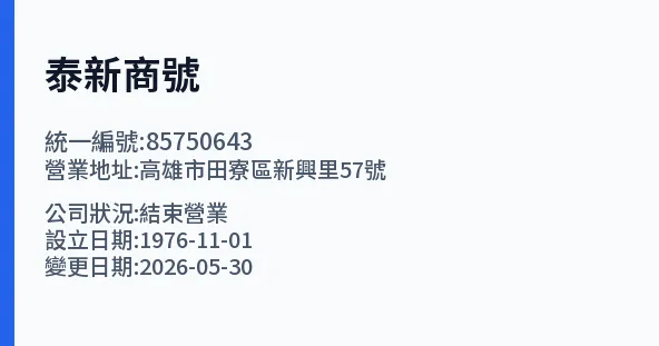 泰新商號的照片-統編 85750643(高雄市) 公司登記資料與營業項目詳細圖表