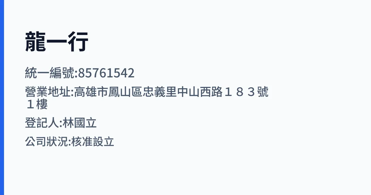 龍一行 - 統編 85761542(高雄市) 公司登記資料與營業項目詳細圖表