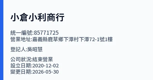 小倉小利商行的照片-統編 85771725(嘉義縣) 公司登記資料與營業項目詳細圖表