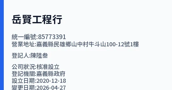 岳賢工程行的照片-統編 85773391(嘉義縣) 公司登記資料與營業項目詳細圖表