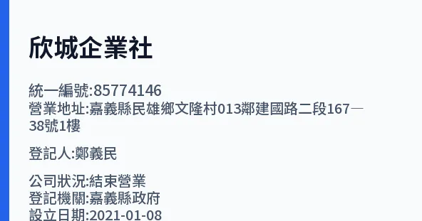 欣城企業社的照片-統編 85774146(嘉義縣) 公司登記資料與營業項目詳細圖表