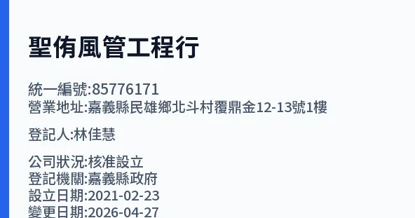 聖侑風管工程行的照片-統編 85776171(嘉義縣) 公司登記資料與營業項目詳細圖表