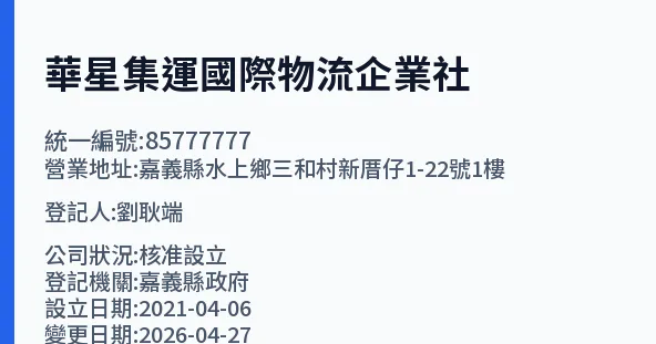 華星集運國際物流企業社的照片-統編 85777777(嘉義縣) 公司登記資料與營業項目詳細圖表