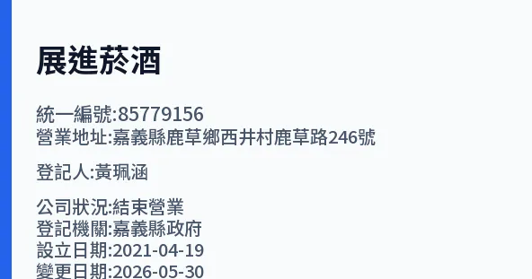 展進菸酒的照片-統編 85779156(嘉義縣) 公司登記資料與營業項目詳細圖表