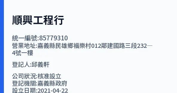 順興工程行的照片-統編 85779310(嘉義縣) 公司登記資料與營業項目詳細圖表
