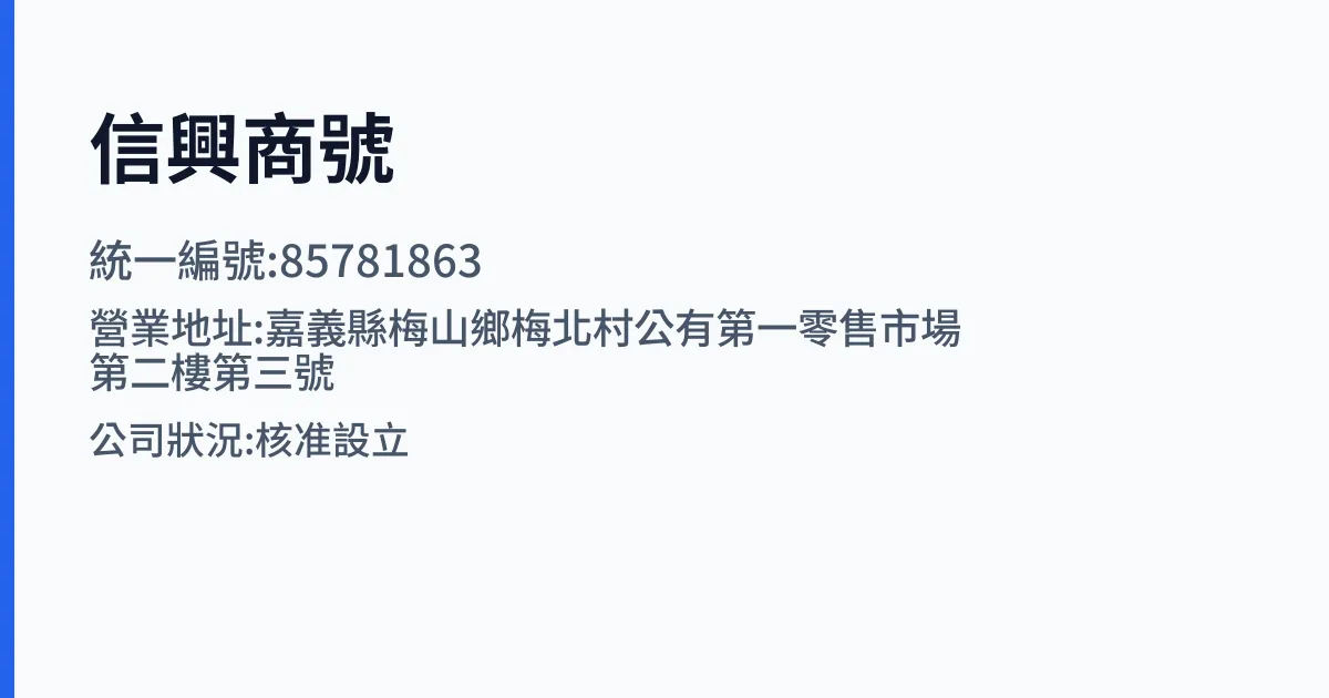 信興商號 - 統編 85781863(嘉義縣) 公司登記資料與營業項目詳細圖表