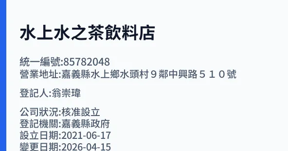 水上水之茶飲料店的照片-統編 85782048(嘉義縣) 公司登記資料與營業項目詳細圖表
