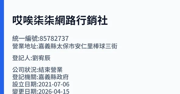 哎唉柒柒網路行銷社的照片-統編 85782737(嘉義縣) 公司登記資料與營業項目詳細圖表