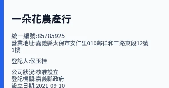 一朵花農產行的照片-統編 85785925(嘉義縣) 公司登記資料與營業項目詳細圖表