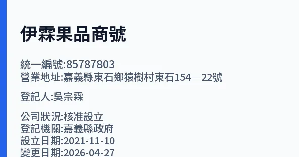 伊霖果品商號的照片-統編 85787803(嘉義縣) 公司登記資料與營業項目詳細圖表