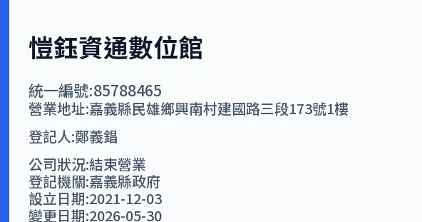 愷鈺資通數位館的照片-統編 85788465(嘉義縣) 公司登記資料與營業項目詳細圖表