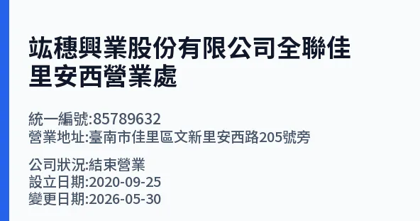 竑穗興業股份有限公司全聯佳里安西營業處的照片-統編 85789632(臺南市) 公司登記資料與營業項目詳細圖表