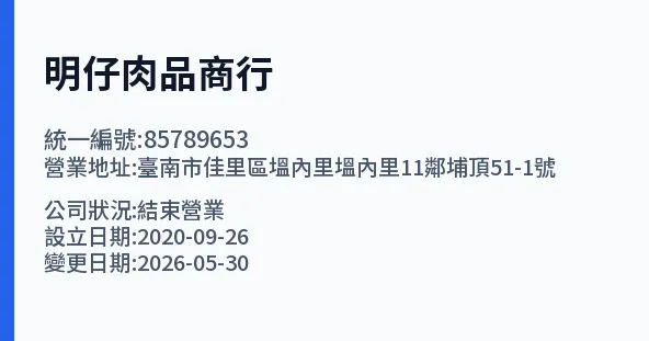明仔肉品商行的照片-統編 85789653(臺南市) 公司登記資料與營業項目詳細圖表