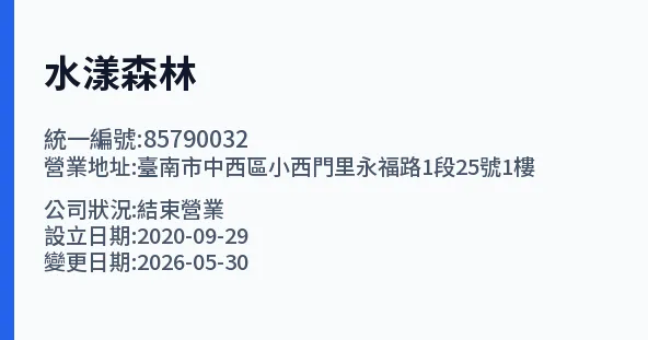 水漾森林的照片-統編 85790032(臺南市) 公司登記資料與營業項目詳細圖表