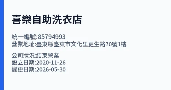 喜樂自助洗衣店的照片-統編 85794993(臺東縣) 公司登記資料與營業項目詳細圖表