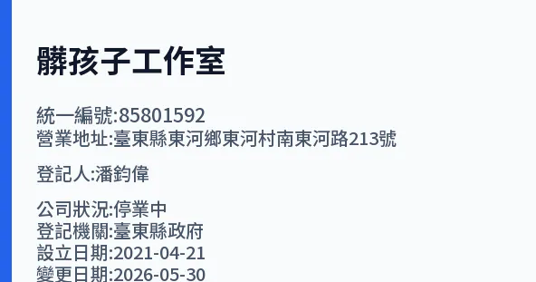 髒孩子工作室的照片-統編 85801592(臺東縣) 公司登記資料與營業項目詳細圖表