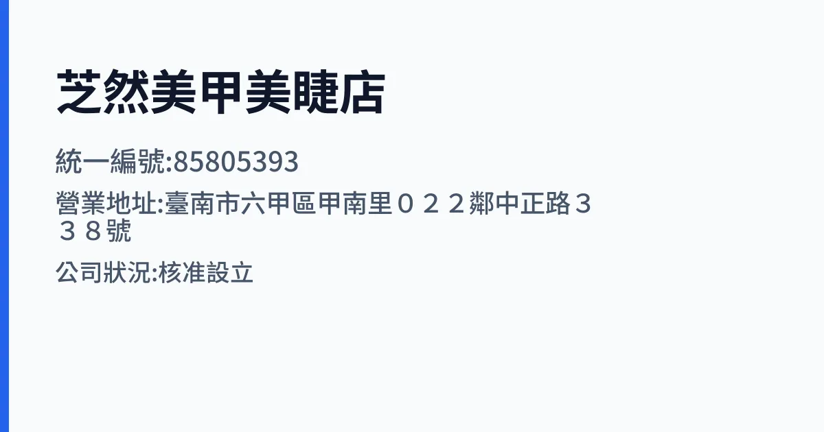 芝然美甲美睫店 - 統編 85805393(臺南市) 公司登記資料與營業項目詳細圖表