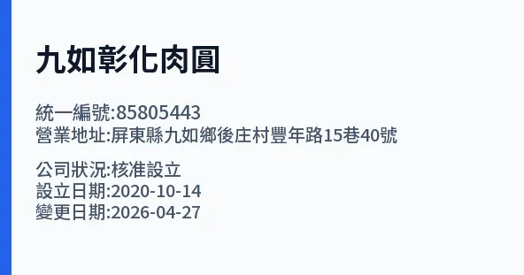 九如彰化肉圓的照片-統編 85805443(屏東縣) 公司登記資料與營業項目詳細圖表
