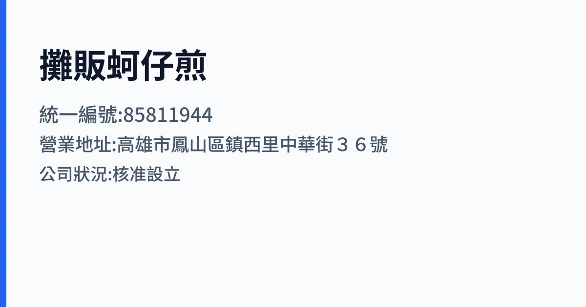 攤販蚵仔煎 - 統編 85811944(高雄市) 公司登記資料與營業項目詳細圖表