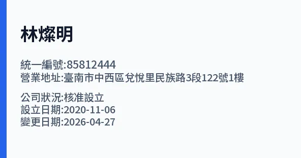 林燦明的照片-統編 85812444(臺南市) 公司登記資料與營業項目詳細圖表