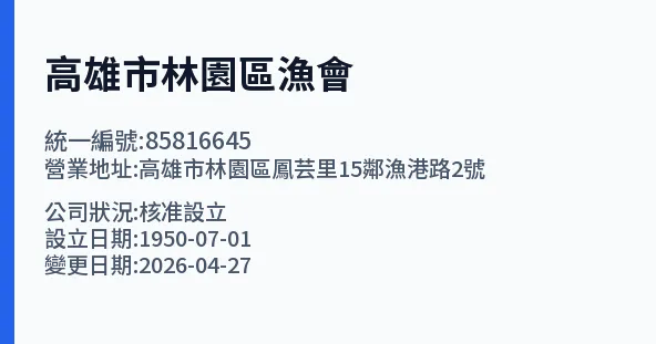 高雄市林園區漁會的照片-統編 85816645(高雄市) 公司登記資料與營業項目詳細圖表