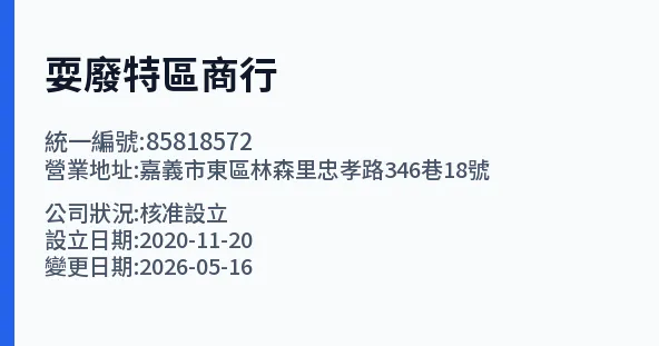 耍廢特區商行的照片-統編 85818572(嘉義市) 公司登記資料與營業項目詳細圖表