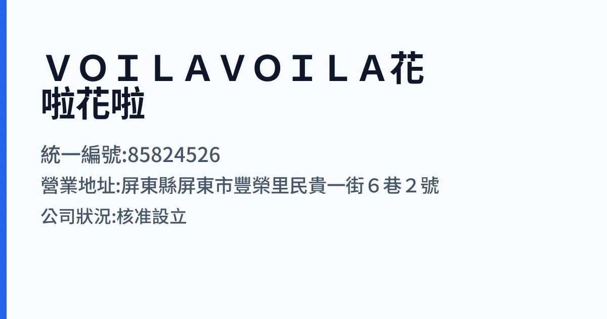 ＶＯＩＬＡＶＯＩＬＡ花啦花啦 - 統編 85824526(屏東縣) 公司登記資料與營業項目詳細圖表
