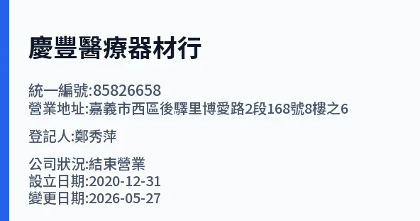 慶豐醫療器材行的照片-統編 85826658(嘉義市) 公司登記資料與營業項目詳細圖表
