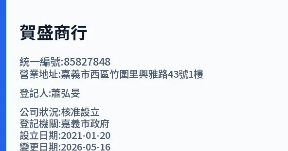 賀盛商行的照片-統編 85827848(嘉義市) 公司登記資料與營業項目詳細圖表