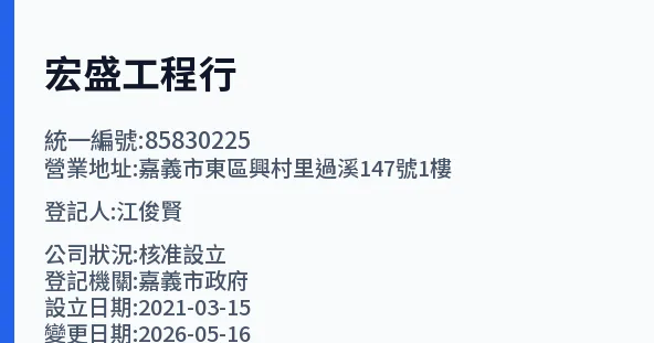 宏盛工程行的照片-統編 85830225(嘉義市) 公司登記資料與營業項目詳細圖表