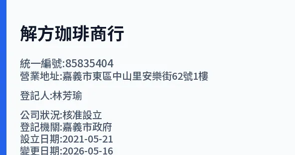 解方珈琲商行的照片-統編 85835404(嘉義市) 公司登記資料與營業項目詳細圖表
