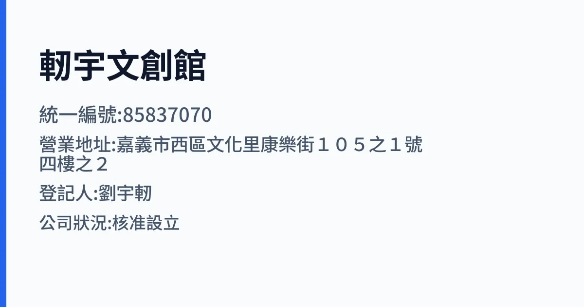 軔宇文創館 - 統編 85837070(嘉義市) 公司登記資料與營業項目詳細圖表