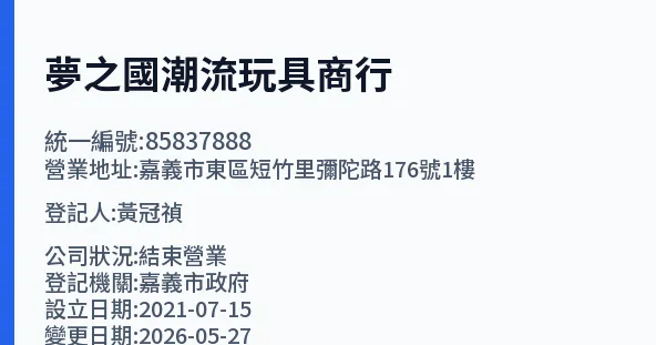 夢之國潮流玩具商行的照片-統編 85837888(嘉義市) 公司登記資料與營業項目詳細圖表