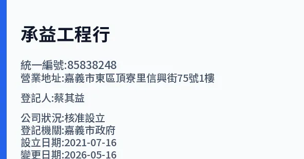承益工程行的照片-統編 85838248(嘉義市) 公司登記資料與營業項目詳細圖表