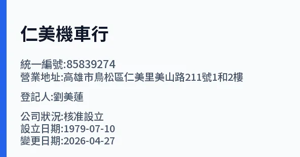 仁美機車行的照片-統編 85839274(高雄市) 公司登記資料與營業項目詳細圖表