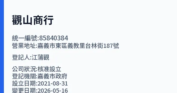 觀山商行的照片-統編 85840384(嘉義市) 公司登記資料與營業項目詳細圖表