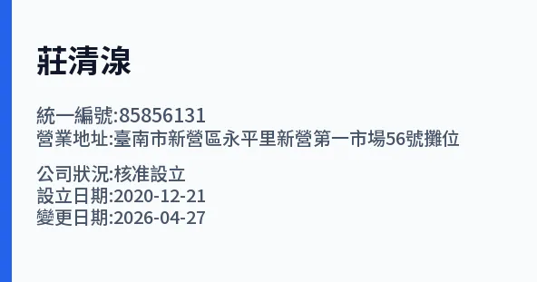 莊清湶的照片-統編 85856131(臺南市) 公司登記資料與營業項目詳細圖表