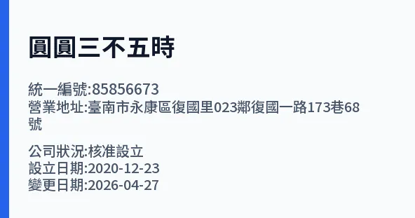 圓圓三不五時的照片-統編 85856673(臺南市) 公司登記資料與營業項目詳細圖表