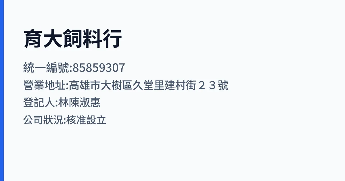 育大飼料行 - 統編 85859307(高雄市) 公司登記資料與營業項目詳細圖表