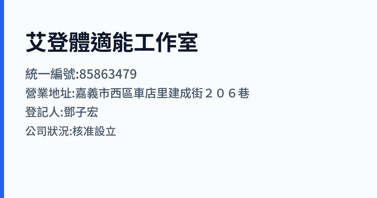 艾登體適能工作室 - 統編 85863479(臺南市) 公司登記資料與營業項目詳細圖表