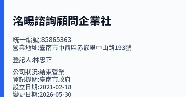 洺暘諮詢顧問企業社的照片-統編 85865363(臺南市) 公司登記資料與營業項目詳細圖表